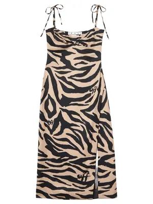 Off-White Zebra Print Midi Dress - Neutrals