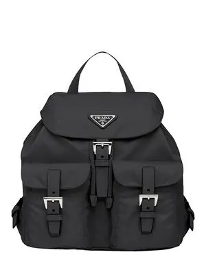 Prada Prada Small Buckle Flap Nylon Backpack Nero