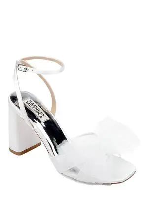 Badgley Mischka Tess Tulle Bow Block Heel Sandals - White Satin