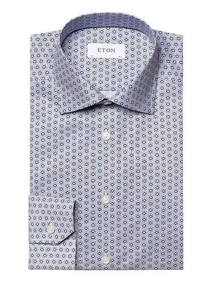 Eton Contemporary Fit Geometric Print Shirt - Navy Blue
