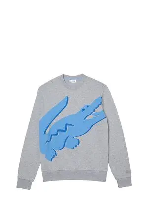 Lacoste Crewneck Printed Organic Cotton Fleece Sweatshirt - Silver