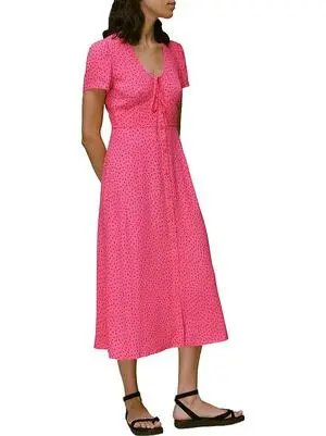 Whistles Heidi Spot Print Shirred Dress - Pink/multi
