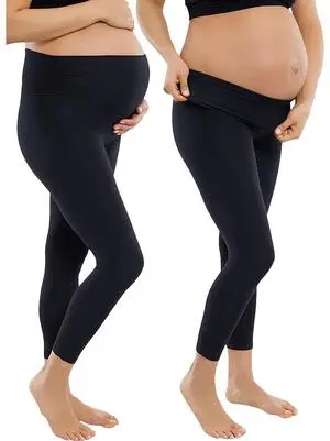 Ingrid & Isabel® Fold-down Active Leggings, Set Of 2 - Black/black