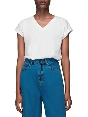 Whistles Willa V-neck Cap-sleeve Tee - White