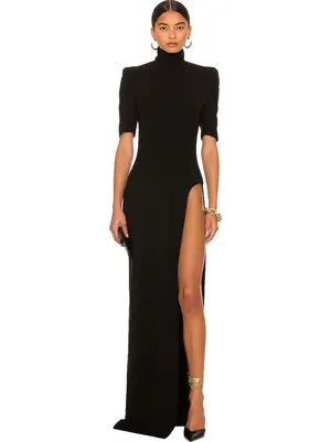 MONOT High Slit T-neck Gown - Black
