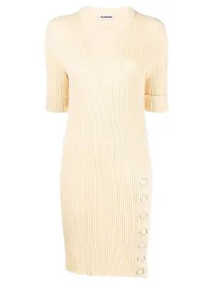 JIL SANDER Ribbed-knit Tunic Dress - Yellow