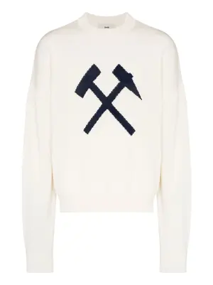GMBH Intarsia-logo Crew-neck Jumper - White