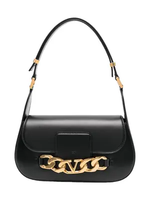 Valentino Garavani Vlogo Leather Shoulder Bag - Black