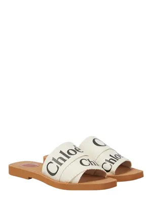 Chloé Woody Canvas Slides - White