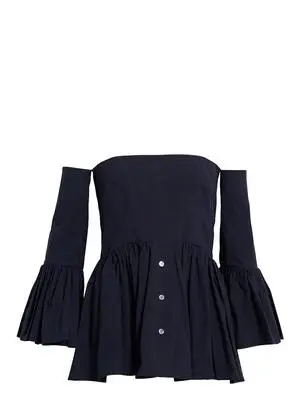 Rosie Assoulin Off-the-shoulder Cotton-poplin Top - Midnight Blue