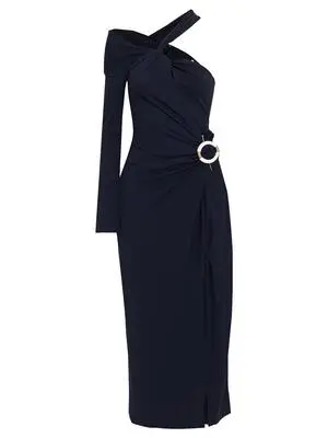NICHOLAS One-shoulder Embellished Stretch-jersey Midi Dress - Navy