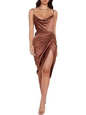 House Of Cb Reva Satin Corset Dress - Toffee