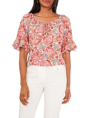 Chaus Chaus Floral Off The Shoulder Blouse Cream/ Red/ Multi