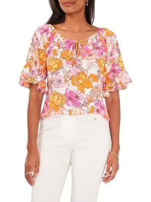 Chaus Floral Off The Shoulder Blouse - Pink/orange/white