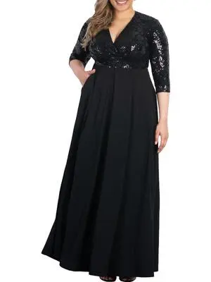 KIYONNA Paris Sequin Bodice Gown - Midnight Noir
