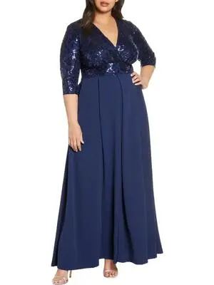 KIYONNA Paris Sequin Bodice Gown - Nocturnal Navy