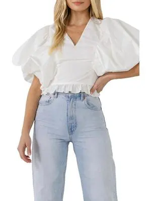 Endless Rose Puff Sleeve Cotton Crop Top - White