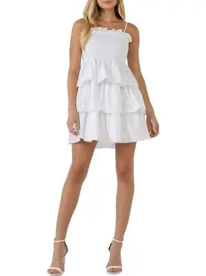 Endless Rose Smocked Tiered Minidress - White