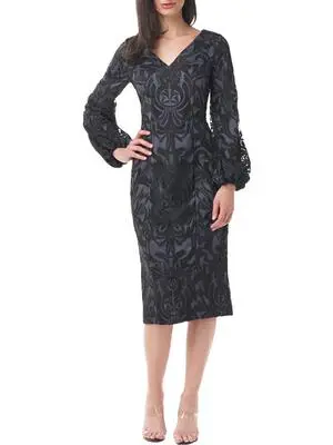 sachin and babi light blue dress Js Collections Floral Embroidered Cocktail Dress - Slate Blue