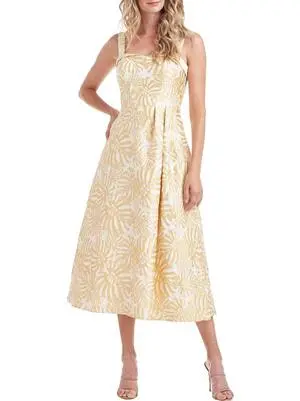 KAY UNGER Palm Leaf Print Cocktail Dress - Butter