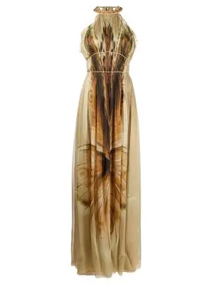 Alberta Ferretti Butterfly Print Maxi Dress - Neutrals
