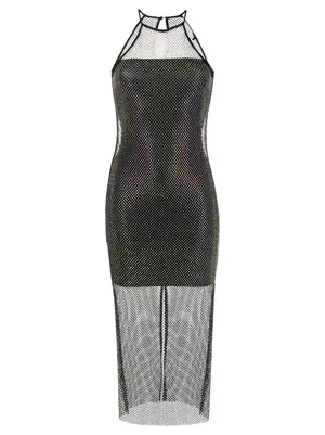 Patrizia Pepe Rhinestone-embellished Mesh Dress - Black
