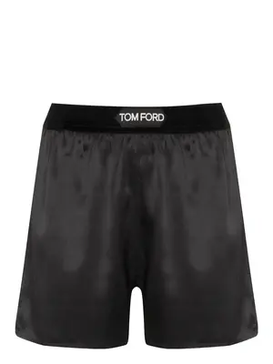 TOM FORD Logo Waistband Silk Shorts - Black