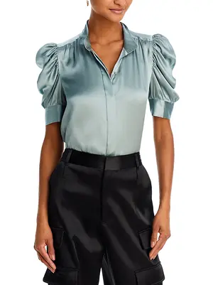 FRAME Frame Gillian Puffed Shoulder Blouse Sage