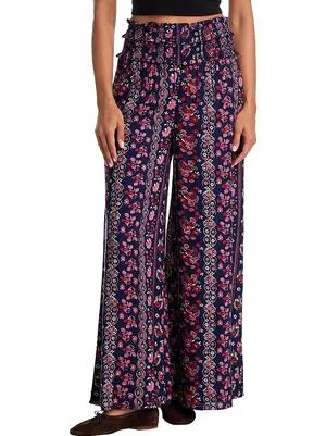 Aqua Smocked Waist Wide Leg Pants - Navy