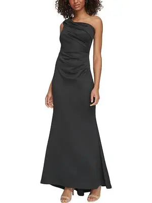 Eliza J One Shoulder Satin Gown - Black
