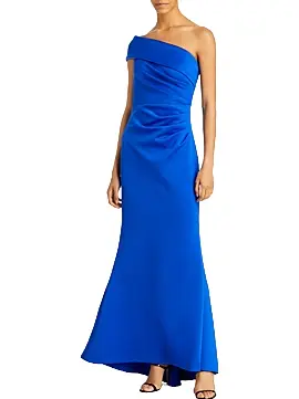 Eliza J One-Shoulder Satin Gown Cobalt