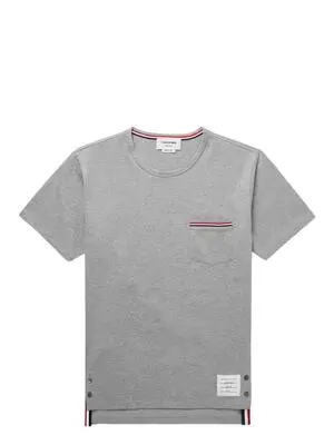 Thom Browne Slim-fit Grosgrain-trimmed Cotton-jersey T-shirt - Gray