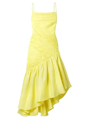 RASARIO Asymmetric Ruffled Linen-blend Dress - Yellow