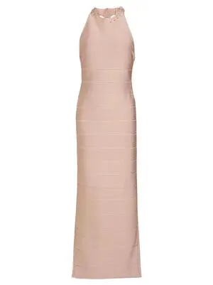Herve Leger Embellished Bandage Halterneck Gown - Neutral