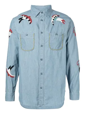Kapital Swallow-embroidered Work Shirt - Blue