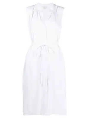 Vince Shirred Band Collar Dress - White