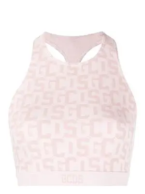Gcds Logo-print Cropped Top - Pink