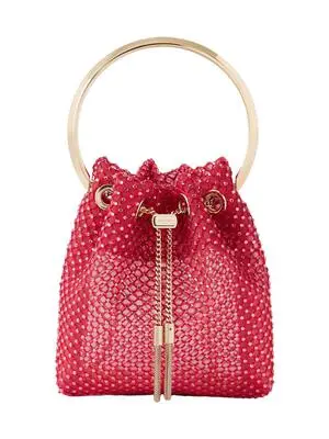 JIMMY CHOO Crystal-embellished Mesh Bucket Bag - Red