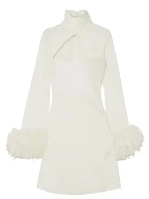16Arlington Odessa Feather-trimmed Mini Dress - Neutrals