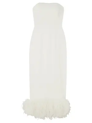 16Arlington Minelli Strapless Feather-trimmed Crepe Midi Dress - White