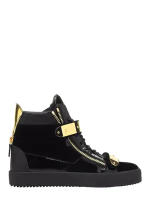 GIUSEPPE ZANOTTI Coby Velvet Double-straps Mid-top Sneakers - Black
