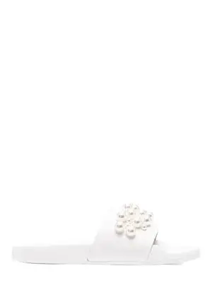 STUART WEITZMAN Goldie Faux Pearl-embellished Slides - White