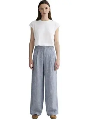 Everlane Linen Way-high Drape Pant - White / Blue