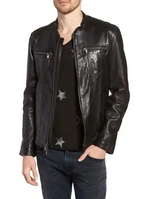 John Varvatos Band Collar Leather Jacket - Black