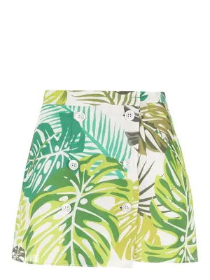 AMIR SLAMA Palm Leaf Print Mini Skirt - Green