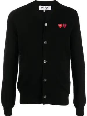 Play Comme Des Garcon Double Heart Cardigan - Black