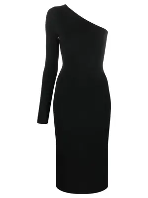 Victoria Beckham One-shoulder Ribbed Knit Midi Dress - Black