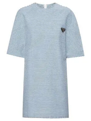 Prada Striped Short-sleeve Denim Dress - Blue