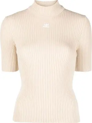 COURREGES Embroidered Logo Ribbed Knitted Top - Neutrals