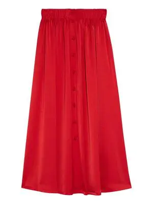 By Any Other Name Pintucked Satin-crepe Midi Skirt - Red